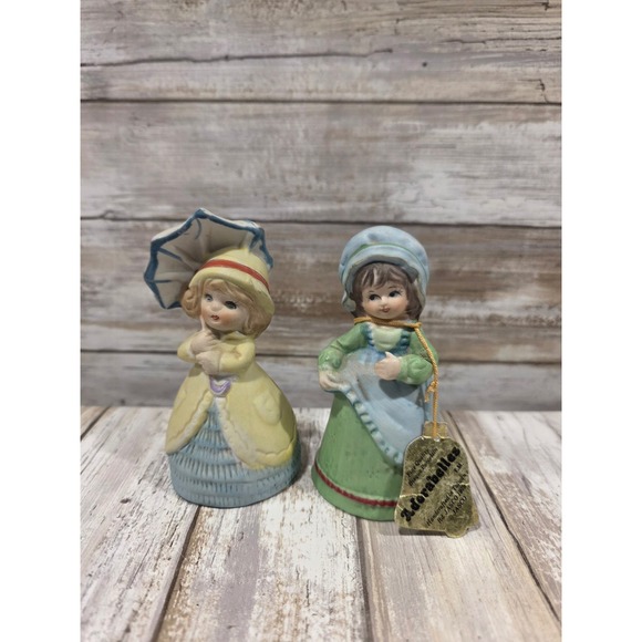 JASCO | Art | 2 Adorable Jasco Bell Figurines Porcelain Bisque Girls ...